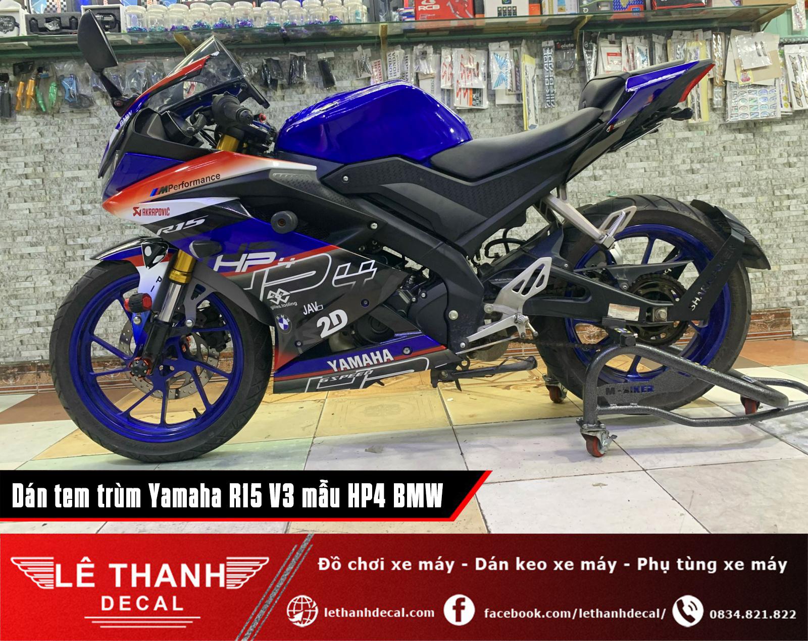 Dán tem trùm Yamaha R15 V3 mẫu HP4 BMW